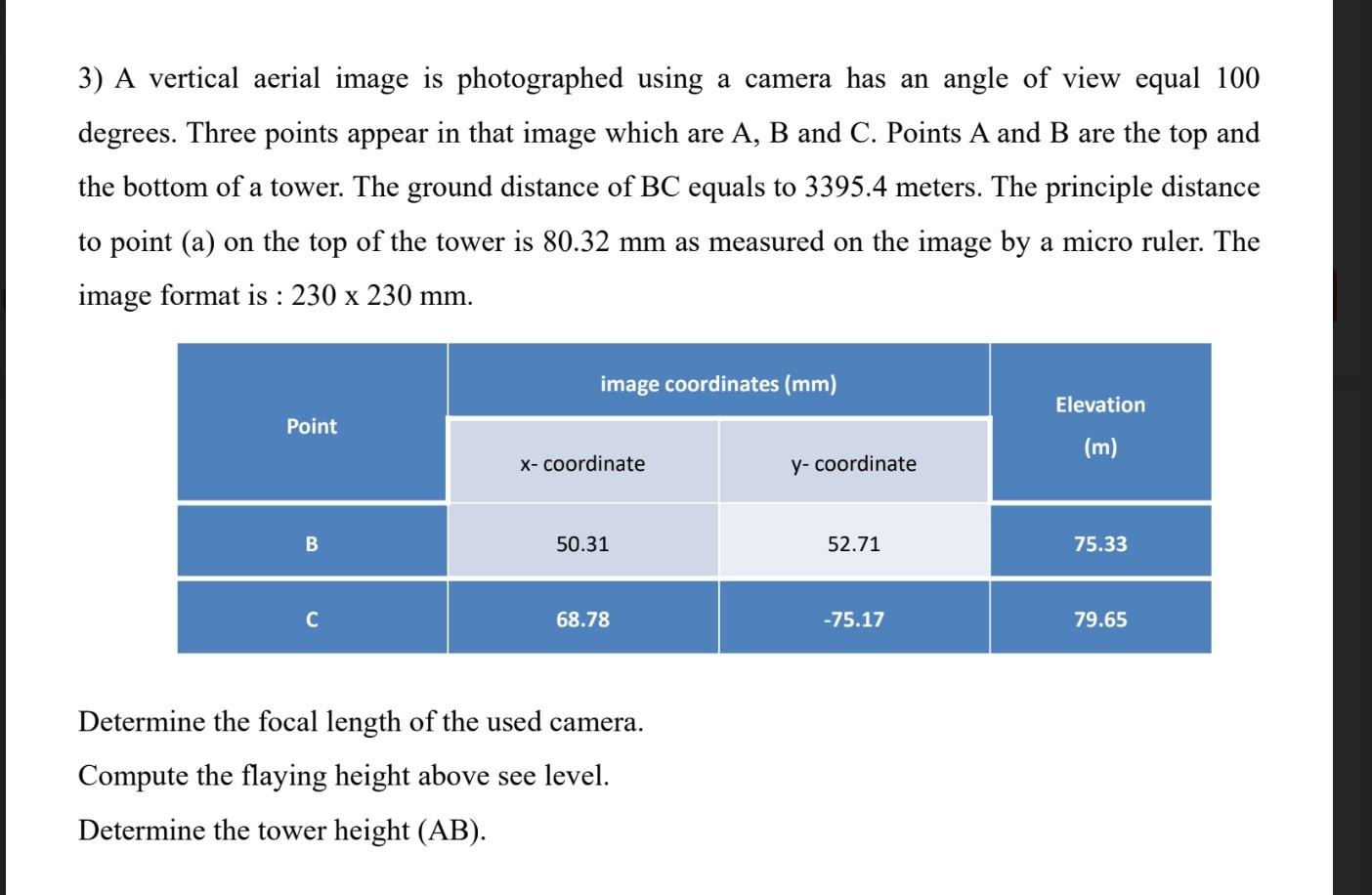 Solved 3) A vertical aerial image is photographed using a | Chegg.com