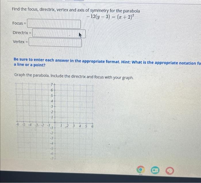 Solved Find the focus, directrix, vertex and axis of | Chegg.com