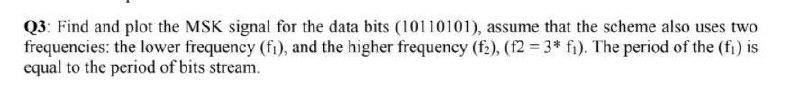 Solved Q3: Find and plot the MSK signal for the data bits | Chegg.com