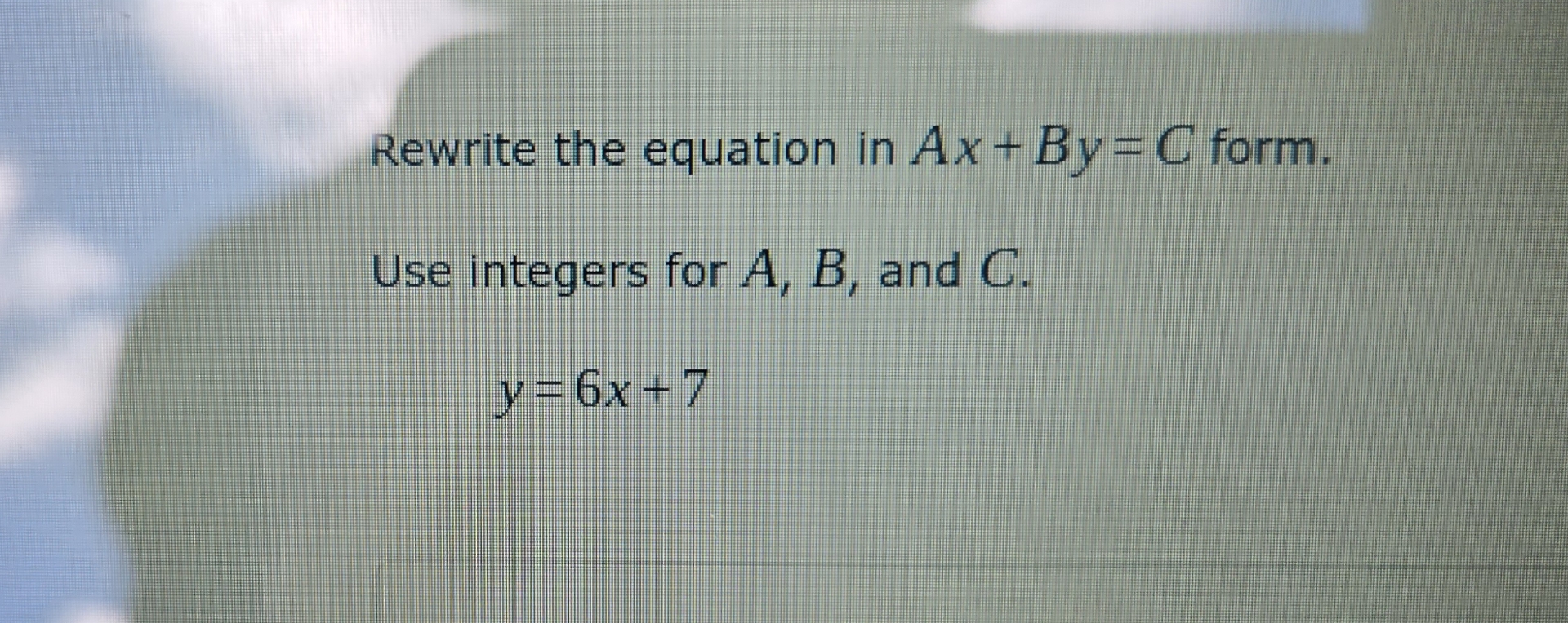 Solved Rewrite the equation in Ax+By=C ﻿form.Use integers | Chegg.com