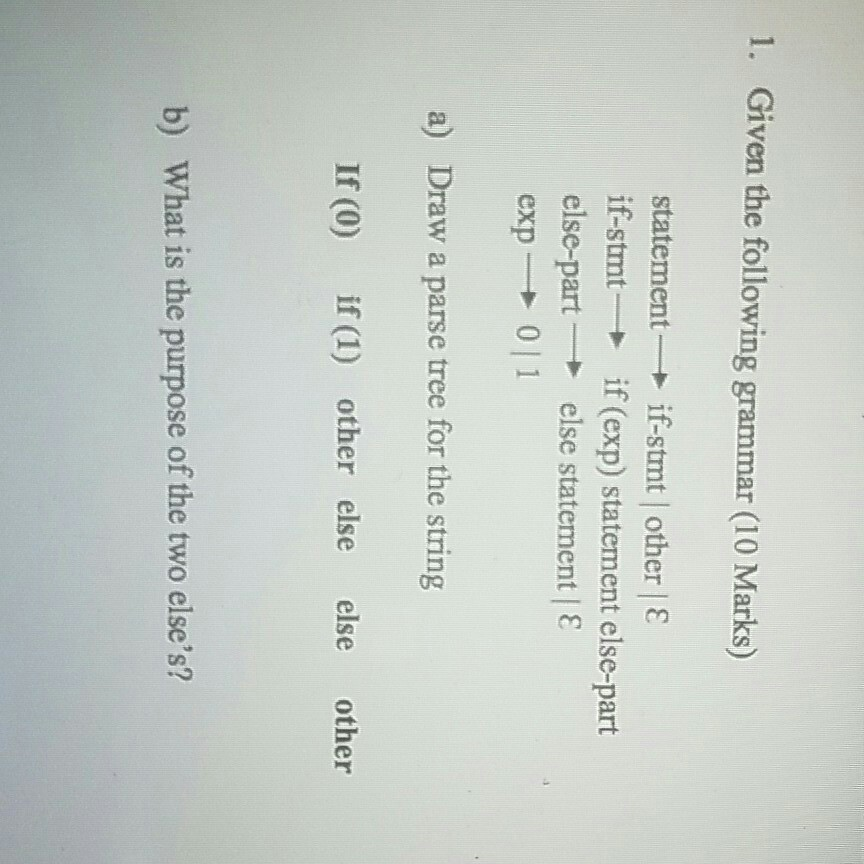 Solved Given the following grammar statement if-stmt | | Chegg.com