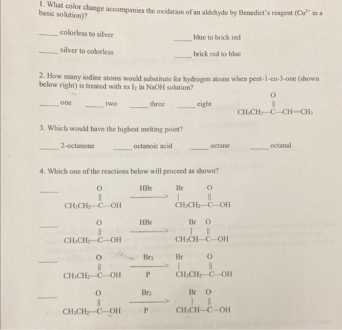 Solved 1. What color change accompanies the oxidation of an | Chegg.com