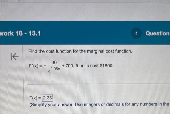 Solved Find the cost function for the marginal cost | Chegg.com