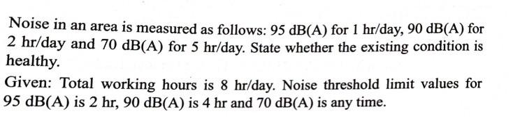 Solved Noise in an area is measured as follows: 95 dB(A) for | Chegg.com
