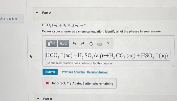 Solved HCO3−(aq)+H2SO4(aq)→? Express your answer as a | Chegg.com