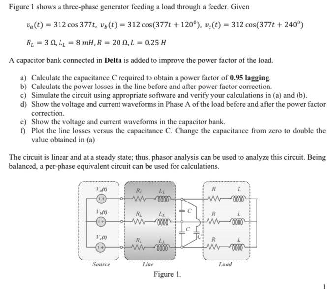 Solved Figure 1 shows a three-phase generator feeding a load | Chegg.com