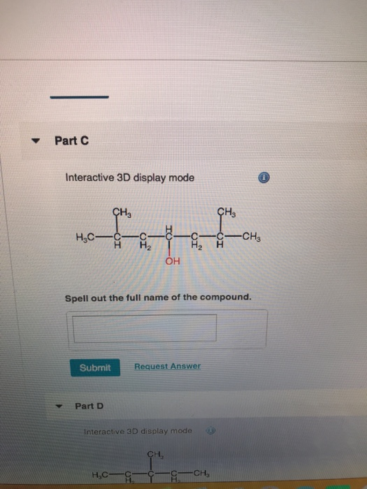 Solved Part A Interactive 3D display mode 0 H₂C4 -ОН Spell | Chegg.com