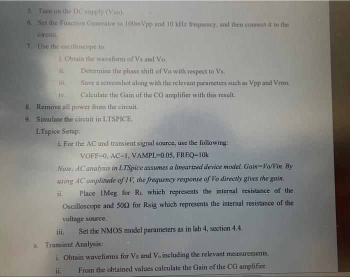 Single Stage MOS Amplifiers This experiment involves | Chegg.com