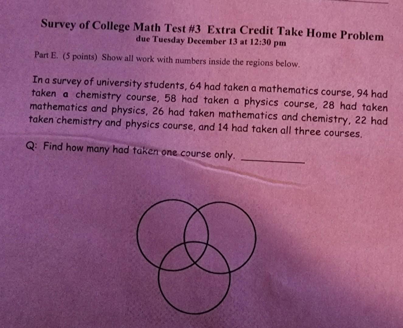Solved Survey of College Math Test \#3 Extra Credit Take | Chegg.com
