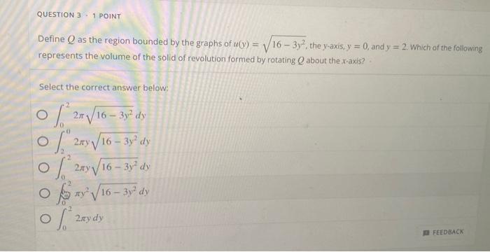 Solved Define Q as the region bounded by the graphs of | Chegg.com