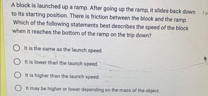 Solved A block is launched up a ramp. After going up the | Chegg.com