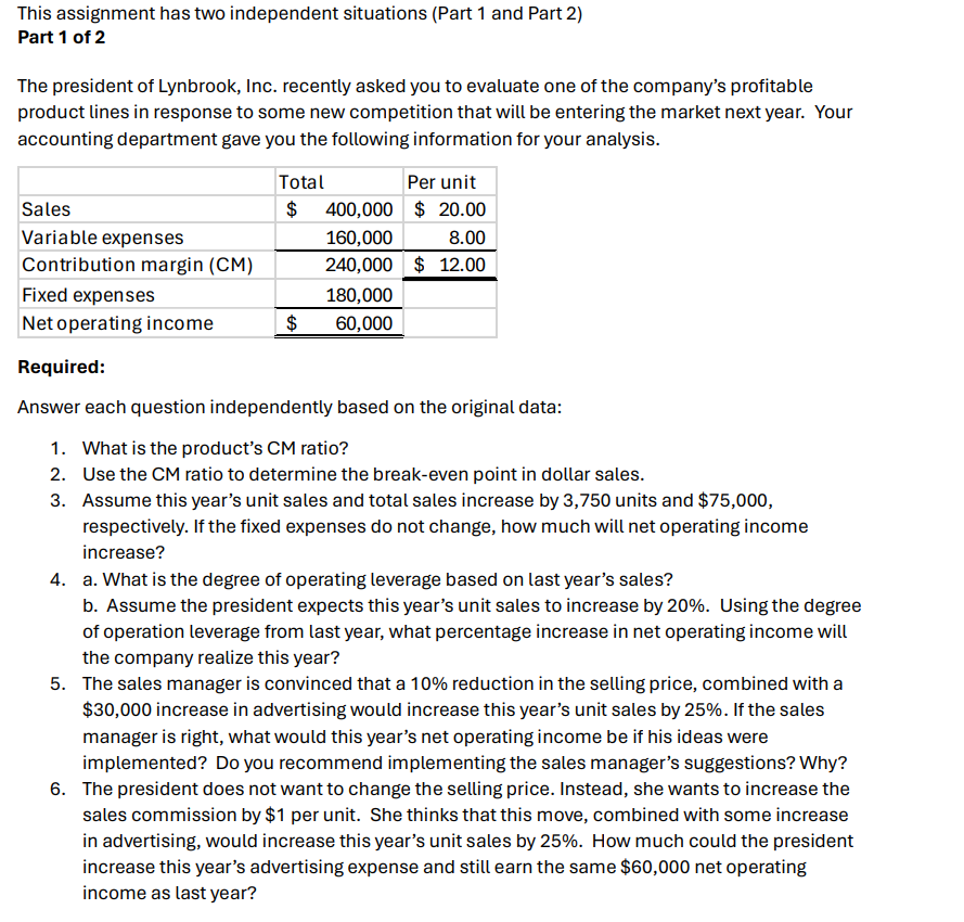 Solved This assignment has two independent situations (Part | Chegg.com
