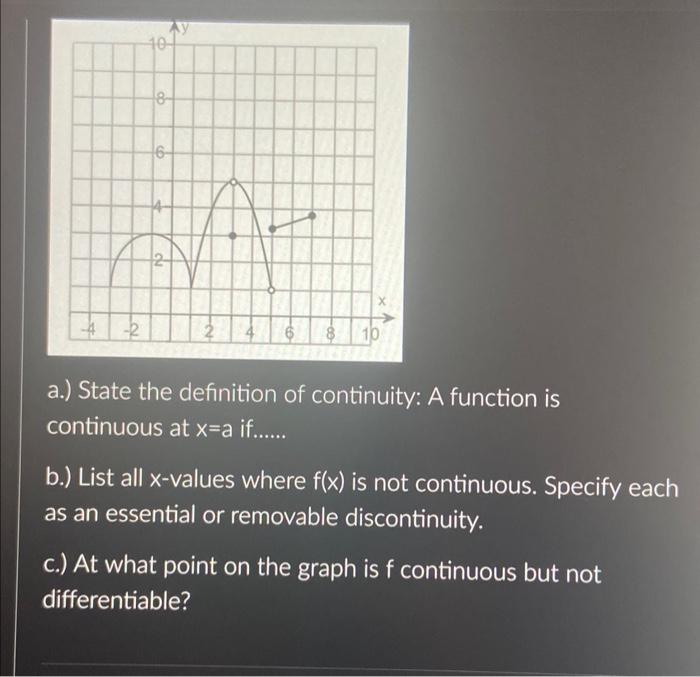 Solved a.) State the definition of continuity: A function is | Chegg.com