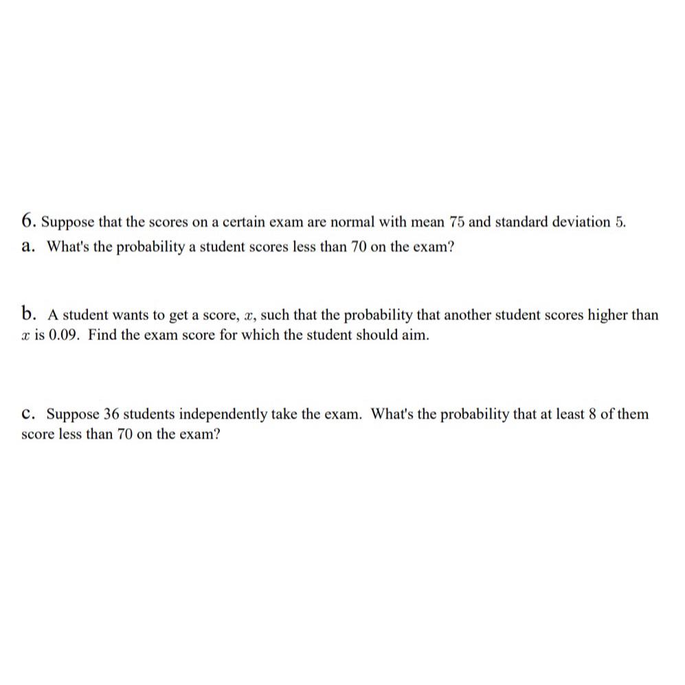 Solved Suppose that the scores on a certain exam are normal | Chegg.com