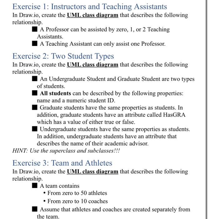 Solved Exercise 1: Instructors and Teaching Assistants In | Chegg.com
