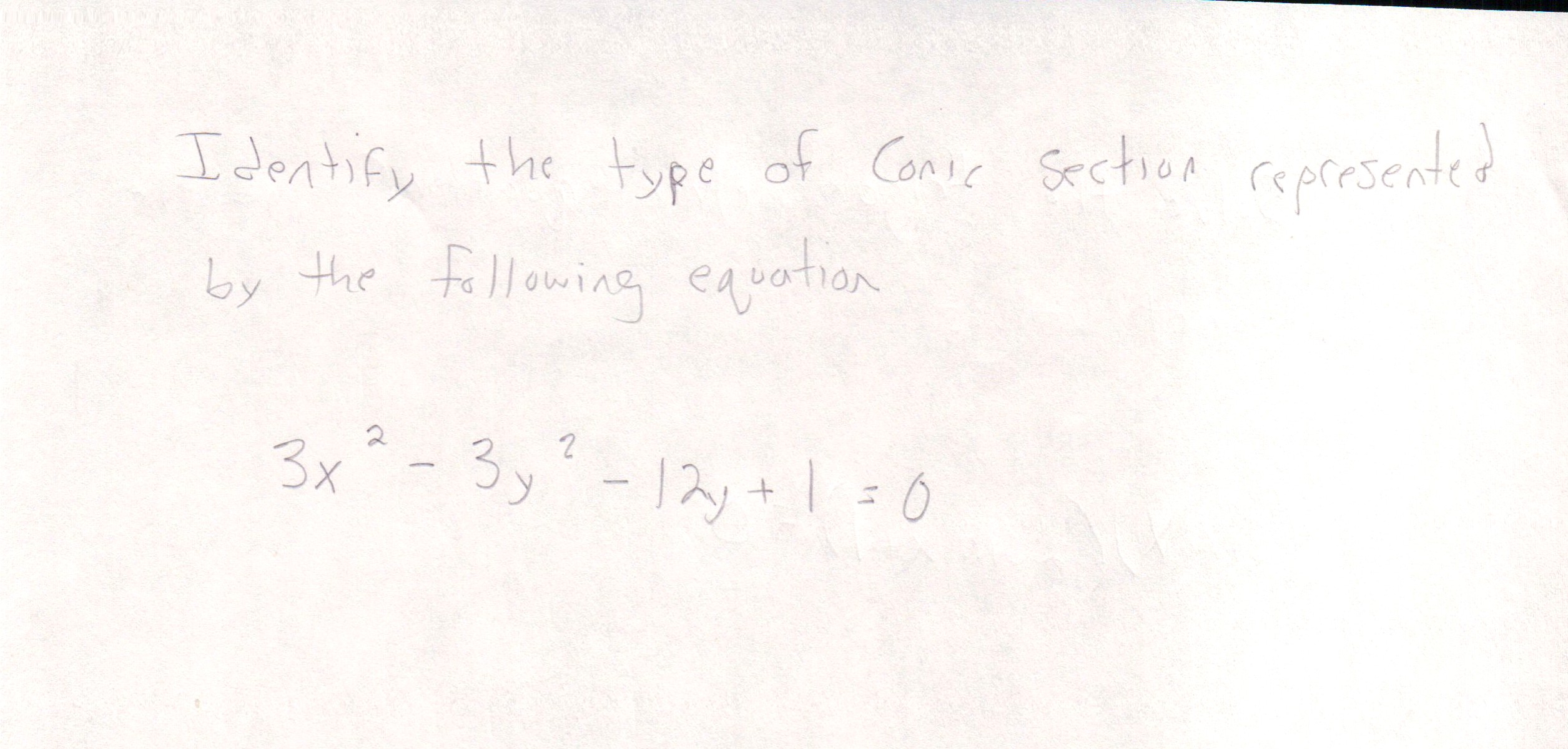 Solved Identify The Type Of Conic Section Representedby The