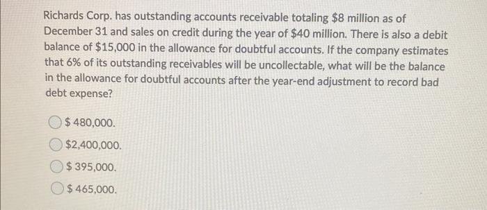 Solved Richards Corp. has outstanding accounts receivable | Chegg.com