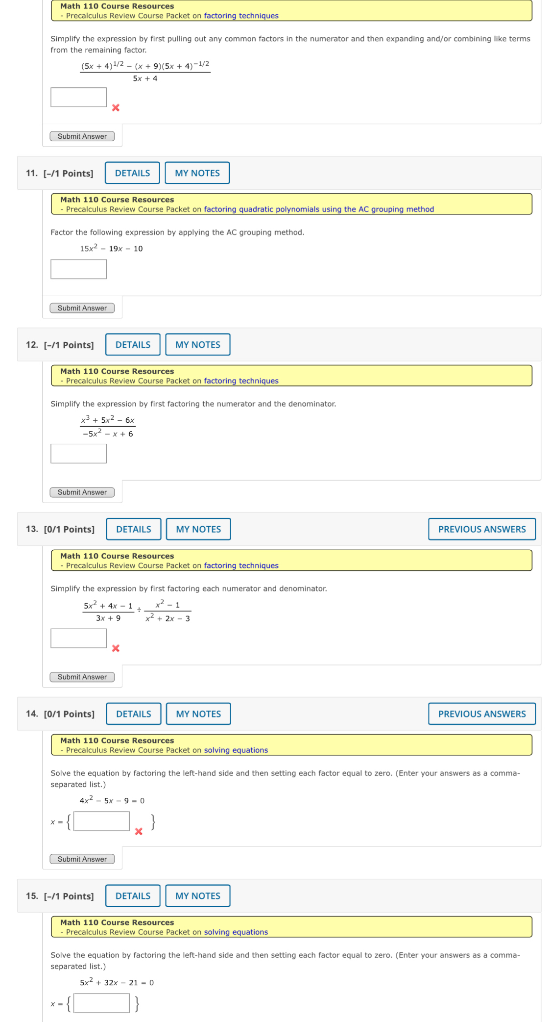 Solved Math 110 ﻿Course ResourcesPrecalculus Review Course | Chegg.com