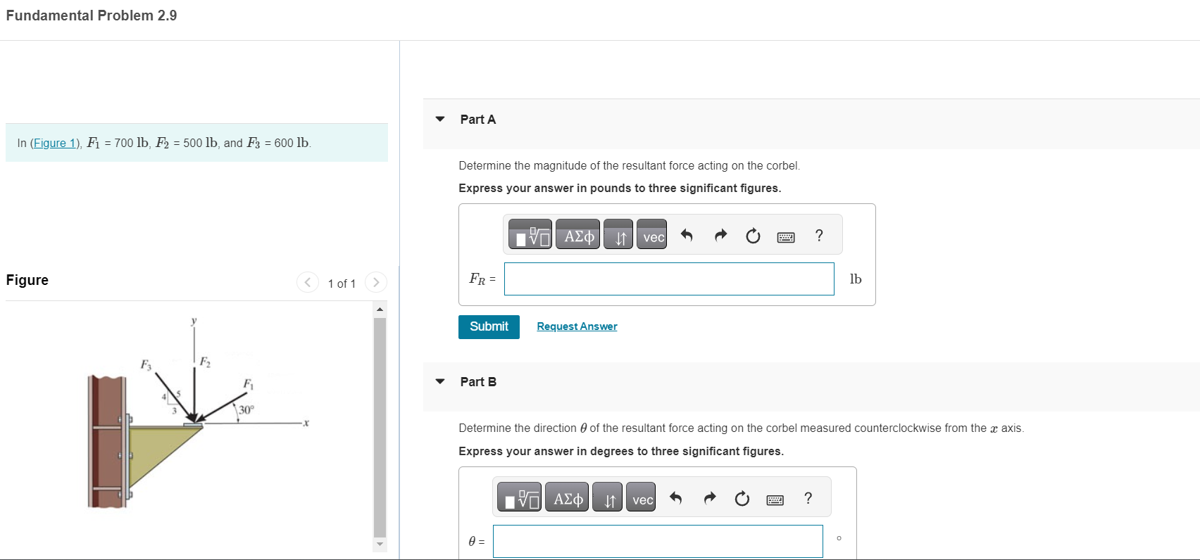 Solved In (Figure 1), F1=700lb,F2=500lb, ﻿and | Chegg.com