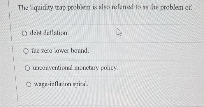 Solved The liquidity trap problem is also referred to as the | Chegg.com
