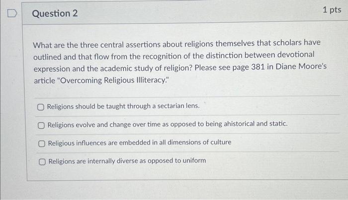 The article "Overcoming Religious Illiteracy" by | Chegg.com