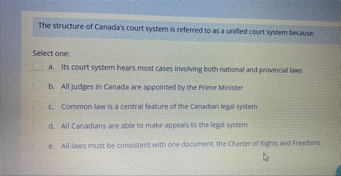 Solved The structure of Canada's court system is referred to | Chegg.com