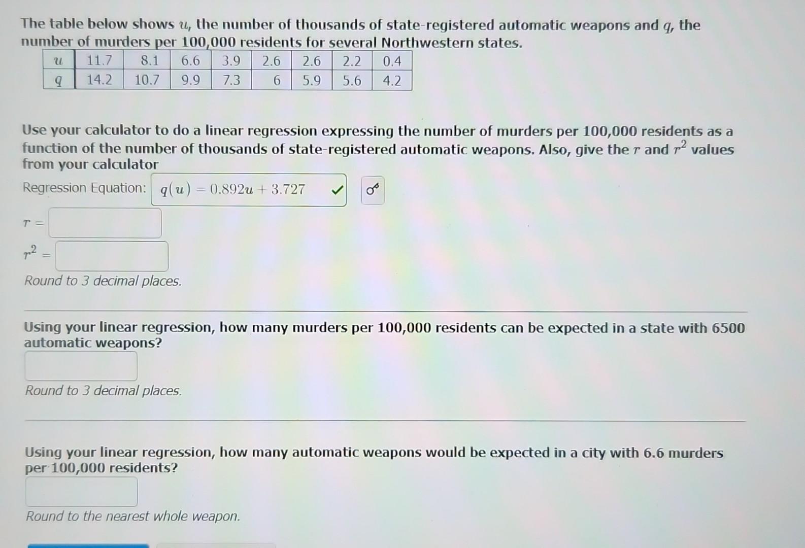 Solved r = r² = Using your linear regression, how many | Chegg.com