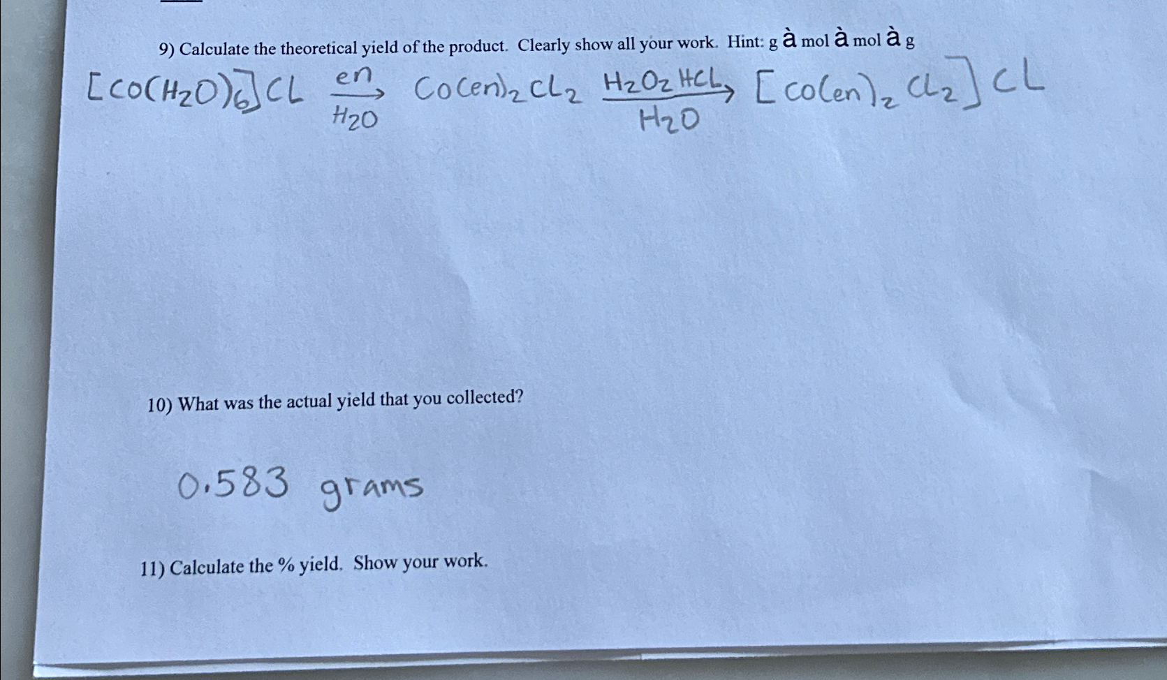 Solved Calculate the theoretical yield of the product. | Chegg.com