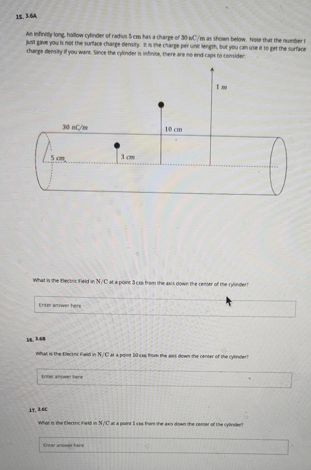 Solved 15. 3.6A An infinitly long, hollow cylinder of radius | Chegg.com