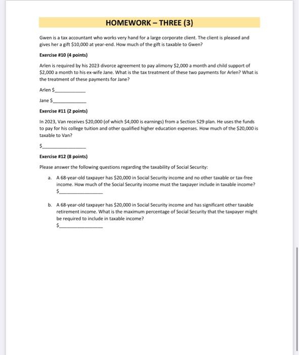 Solved HOMEWORK - THREE (3) Student Name: Student Number: | Chegg.com