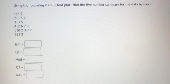 Solved Using the following stem & leaf plot, find the five | Chegg.com
