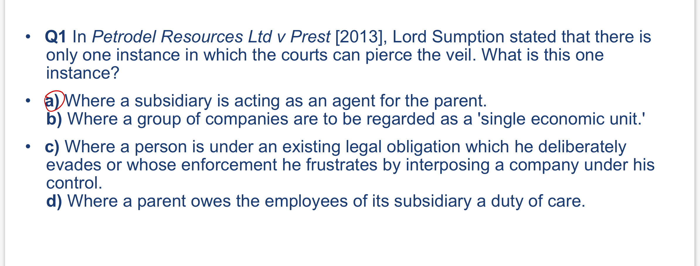 Solved Q1 ﻿In Petrodel Resources Ltd v Prest [2013], ﻿Lord | Chegg.com