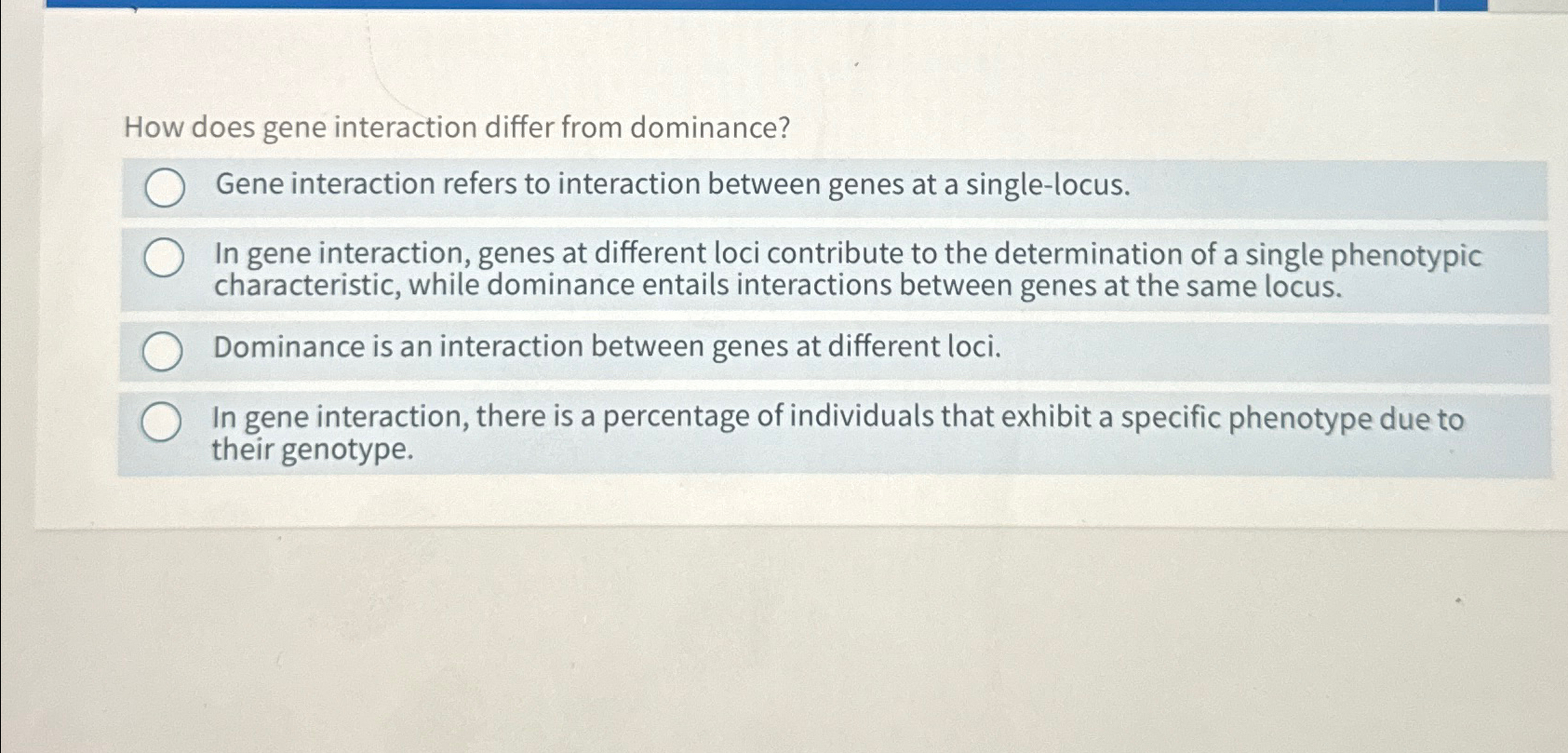 Solved How does gene interaction differ from dominance?Gene | Chegg.com