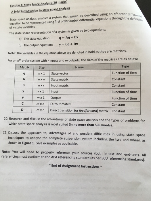 Solved State space analysis enables a system that would be | Chegg.com
