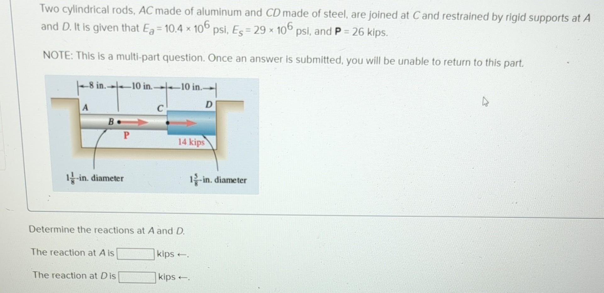 Solved Two cylindrical rods, AC made of aluminum and CD made | Chegg.com