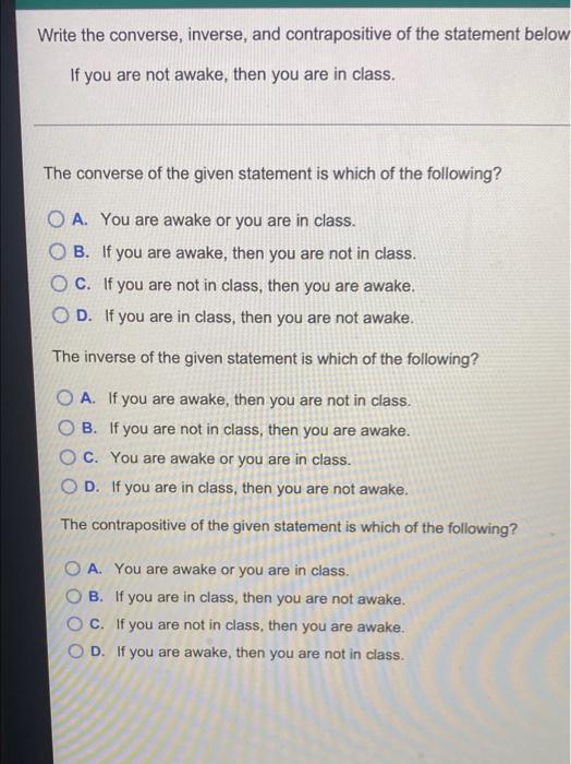 Solved Write the converse, inverse, and contrapositive of | Chegg.com