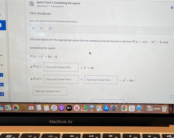 Solved Quick Check 1 Completing the square Homework. | Chegg.com