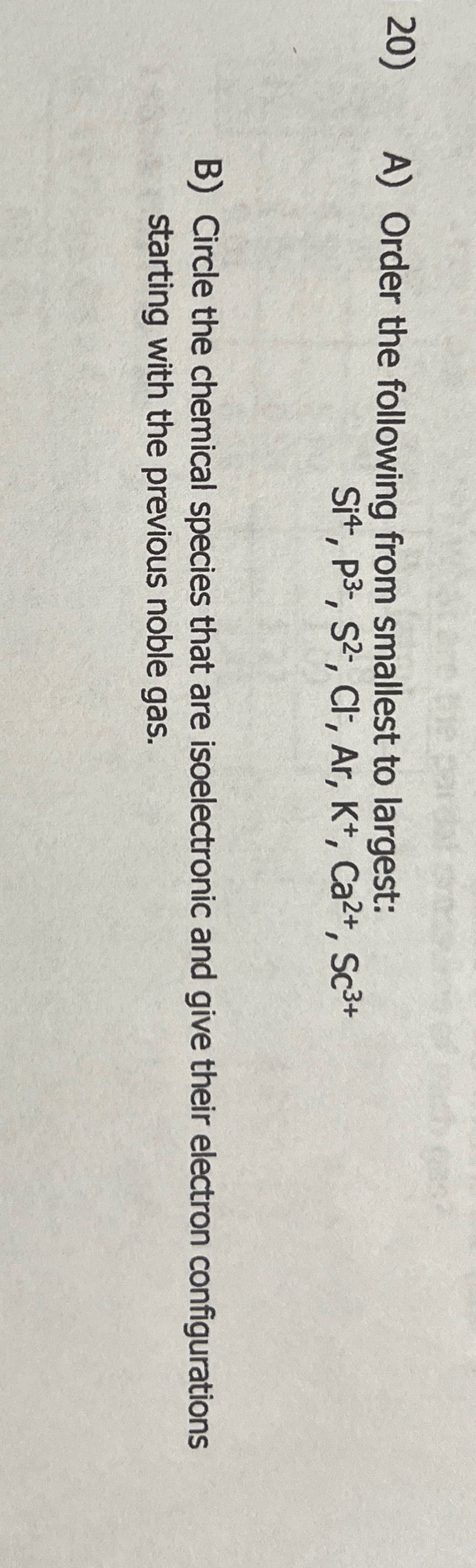 Solved A) ﻿Order the following from smallest to | Chegg.com