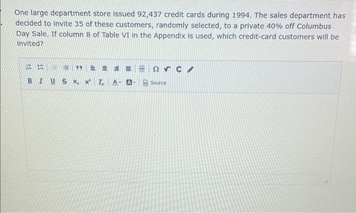 One large department store issued 92,437 credit cards | Chegg.com