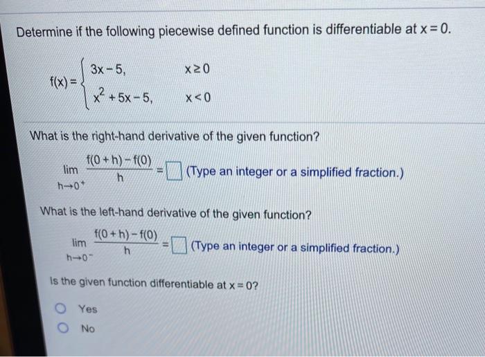 Solved Determine if the following piecewise defined function | Chegg.com