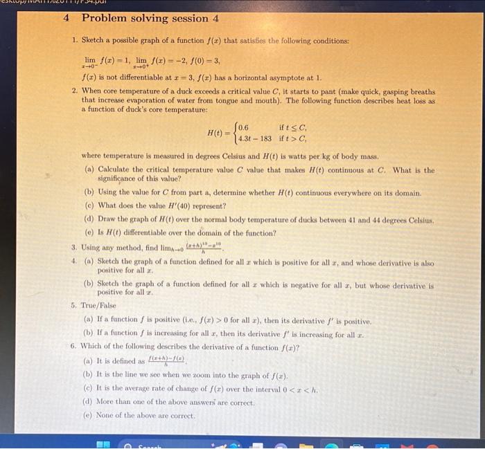 Solved 1. Sketch a possible graph of a function f(x) that | Chegg.com