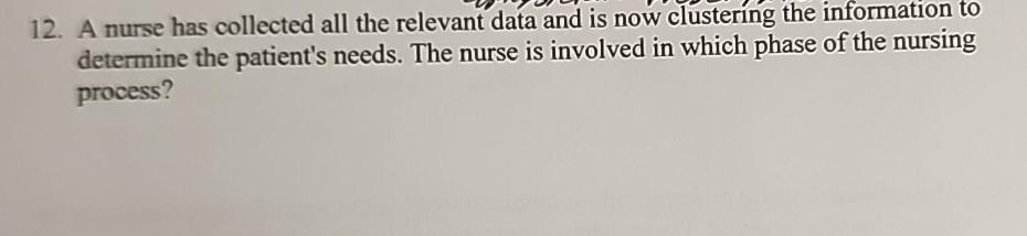 Solved A nurse has collected all the relevant data and is | Chegg.com