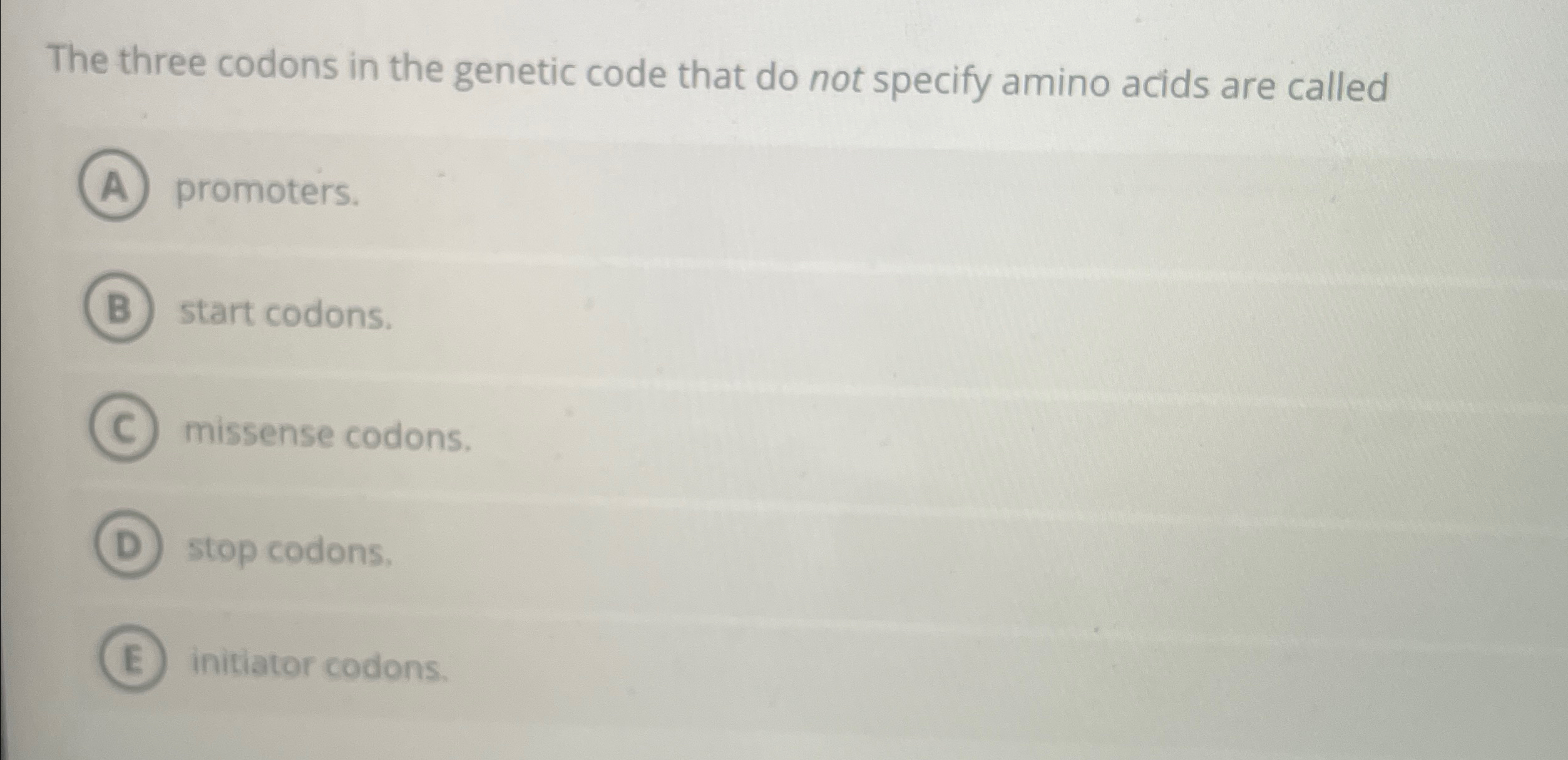 Solved The three codons in the genetic code that do not | Chegg.com