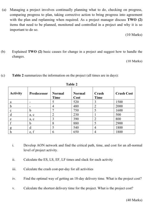 Solved (a) Managing a project involves continually planning | Chegg.com