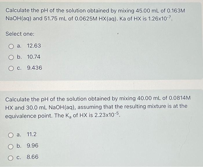 Solved Calculate the pH of the solution obtained by mixing | Chegg.com