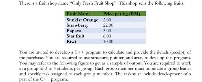 Solved There is a fruit shop name "Only Fresh Fruit Shop". | Chegg.com