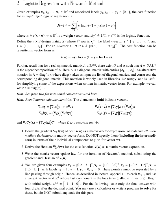 2 ﻿logistic Regression With Newtons Methodgiven 