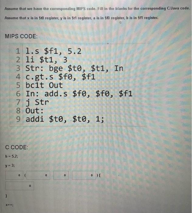 Solved Assume that we have the corresponding MIPS code. Fill | Chegg.com