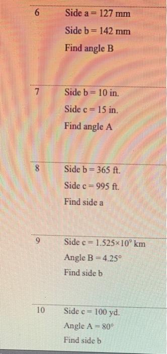 Solved Sidec Angle B Side a Right Triangles Using the basic | Chegg.com