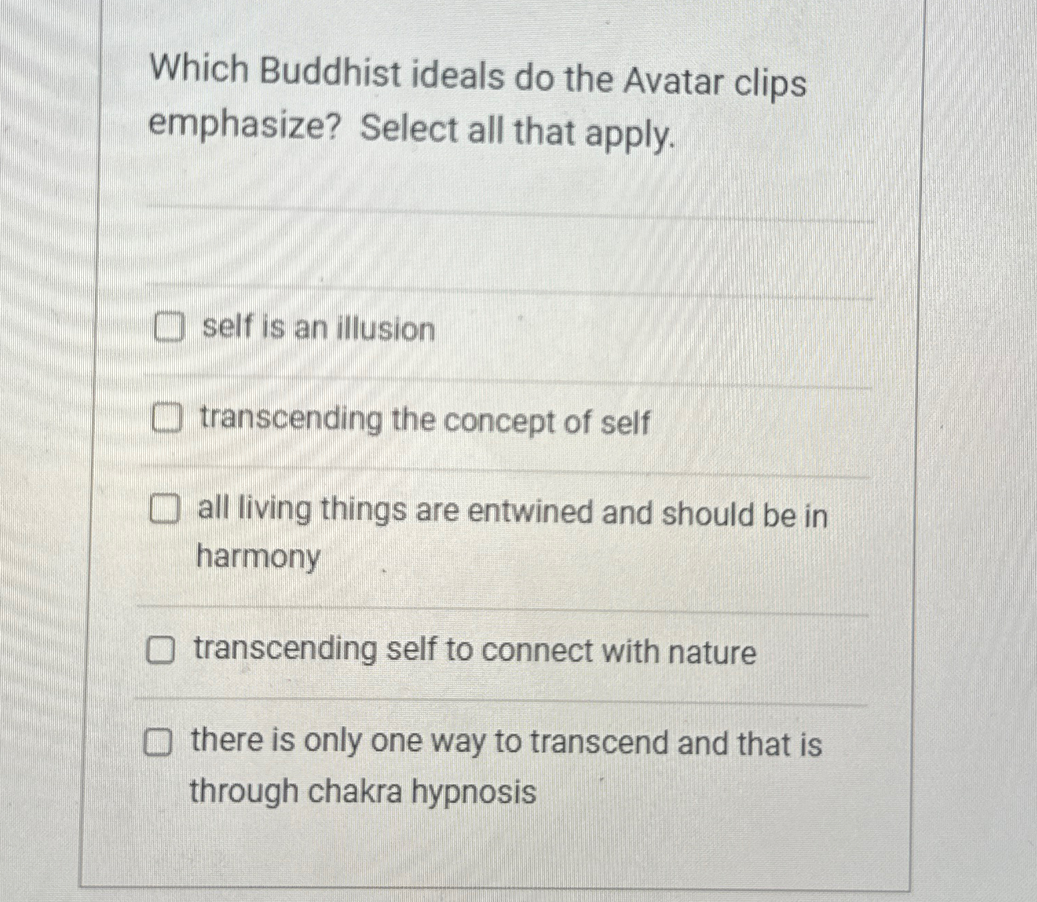 Solved Which Buddhist ideals do the Avatar clips emphasize? | Chegg.com